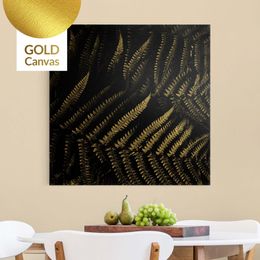 Leinwandbild Gold Schwarz Wei&szlig; Botanik Farn - Wandbilder XXL Print Botanik Tropical Wohnzimmer Schlafzimmer Bad Badezimmer K&uuml;che Flur Esszimmer Gold