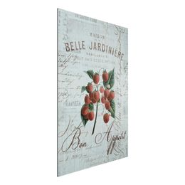 Alu Dibond Outdoor Bild - Shabby Chic Collage - Himbeeren - Kulinarisch blau Landhaus wetterfest Obst K&uuml;che