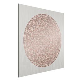 Alu Dibond Outdoor Bild - Mandala Ornament in Kupfergold - originell beige Illustration wetterfest Ornamente Wohnzimmer Schlafzimmer