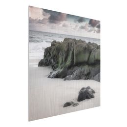 Alu Dibond Outdoor Bild - Felsen am Strand - Strand beige Motiv wetterfest Landschaft Wohnzimmer Schlafzimmer