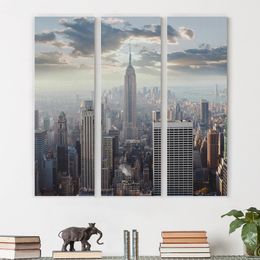 Bilderwelten 3-teiliges Leinwandbild - Quadrat Sonnenaufgang in New York