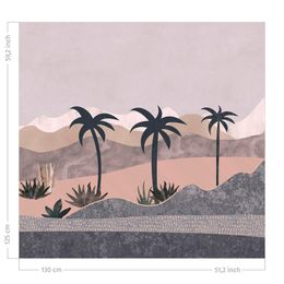 Bilderwelten Vorhang Grafische Landschaft mit Palmen - blickdichte Gardine Botanik Tropical Natur Wohnzimmer Schlafzimmer K&uuml;che Bad Badezimmer Rosa