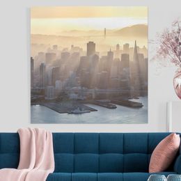 Bilderwelten Leinwandbild Stadt Motiv Kunstdruck grau - San Francisco im Morgengrauen - Architektur XXL Wohnzimmer Schlafzimmer