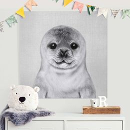 Bilderwelten Leinwandbild Tiere Motiv Kunstdruck schwarz weiss - Baby Robbe Ronny Schwarz Wei&szlig; - Wandbild XXL Kinderzimmer Baby M&auml;dchen Jungen