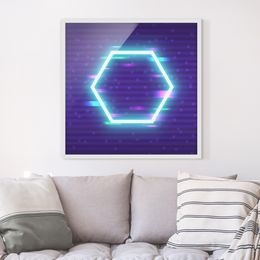 Bilderwelten Bild mit Rahmen Geometrisches Hexagon in Neonfarben