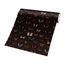 Bilderwelten Fototapete Vintage Schmetterlinge Dunkelrot Bordeaux K&uuml;chentapete - K&uuml;che romantisch modern Wohnzimmer Schlafzimmer selbstklebend Vlies Muster Retro