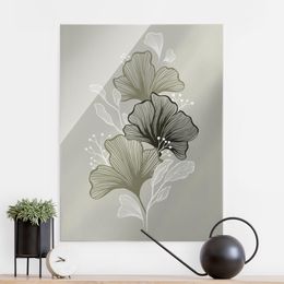 Glasbild Illustration Ginkoblätter Grün