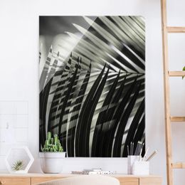 Bilderwelten Glasbild Natur Tropisch gr&uuml;n Glas Wandbild - Schattenspiel auf Palmenwedel - Palme Wohnzimmer Schlafzimmer