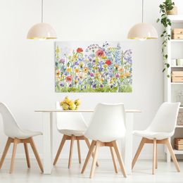 Bilderwelten Leinwandbild Blumen Illustration Aquarell bunt - Aquarellierte Blumenwiese - Blumenwiese XXL Wohnzimmer Schlafzimmer