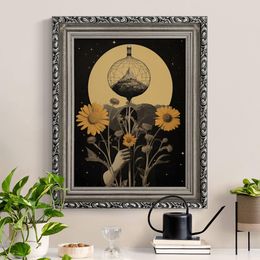 Gerahmtes Leinwandbild Surreale Gelbe Blumen Alchemie