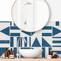 Bilderwelten Wandverkleidung Bad Fliesen mit geometrischen Formen Blau Shabby