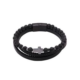 Steel_Art Lederarmband Herren Glenn schwarz farben in schwarz | Gr.: 23 cm