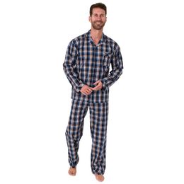 Normann Pyjama langarm Schlafanzug gewebt zum Knöpfen Karo Design - 55948 in blau | Gr.: 58