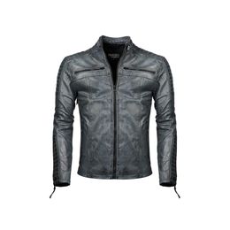 PAULGOS Lederjacke &Uuml;bergangsjacke Biker Look Echtleder D1 in Grau | Gr.: M