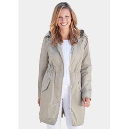 GOLDNER Kurzgr&ouml;&szlig;e: Modischer Regenparka mit Kapuze in stein | Gr.: 24