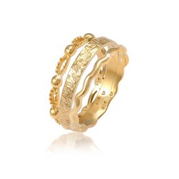 Elli Ring 925 Sterling Silber Kugel, Wellen, Ring Set in Gold | Gr.: 54