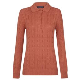 Felix Hardy Grobstrick Zopfmuster Polo Kragen Langarm Pullover in Lachsrosa | Gr.: L