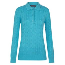 Felix Hardy Grobstrick Zopfmuster Polo Kragen Langarm Pullover in Baby Blau | Gr.: S