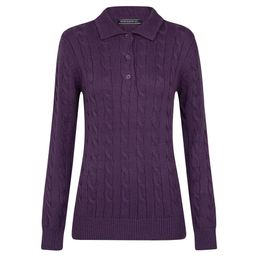Felix Hardy Grobstrick Zopfmuster Polo Kragen Langarm Pullover in lila | Gr.: S