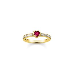 Thomas Sabo Solitärring Mit Rotem Stein In Herzschliff in gold, weiß, rot | Gr.: 60