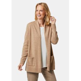 GOLDNER Kurzgr&ouml;&szlig;e: Langarm Cardigan aus Merino in beige / melange | Gr.: 22