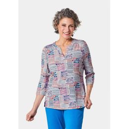 GOLDNER Tunika Tunika-Druckshirt mit Stehkragen in blau / lila / lachsrosa / gemustert | Gr.: 42