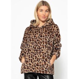 SASSYCLASSY Oversize Teddy Hoodie in Leo-Print in Braun | Gr.: S