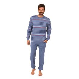 Normann Schlafanzug lang Pyjama Bündchen Kuschel interlock - 86897 in blau | Gr.: 54