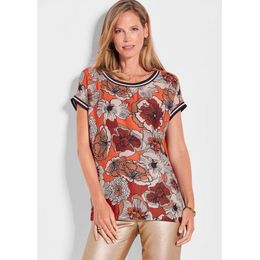 GOLDNER Kurzarm Oberteil mit floralem Design in pfirsich / gemustert | Gr.: 42
