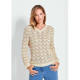 GOLDNER Eleganter Ajour-Pullover in cremewei&szlig; / gemustert | Gr.: 48