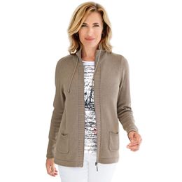 GOLDNER Kurzgr&ouml;&szlig;e: Herbstcardigan mit Rei&szlig;verschluss in taupe | Gr.: 20