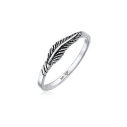 Elli Ring 925 Sterling Silber Boho, Feder in Schwarz | Gr.: 52