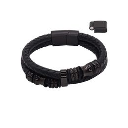 Steel_Art Herrenarmband Lederarmband Luca in schwarz | Gr.: 17 cm