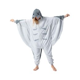Corimori Flauschiges Manta Rochen-Kost&uuml;m f&uuml;r Erwachsene mit Haarreif | Kost&uuml;m Onesie in Grau | Gr.: 160-170 cm