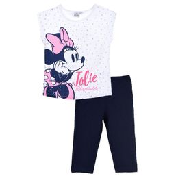 Disney Minnie Mouse 2tlg. Outfit: Schlafanzug Sommer kurzarm T-Shirt und Hose in Wei&szlig; | Gr.: 128