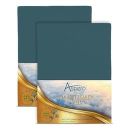 Aspero 2 x Spannbettlaken aus Bio-Baumwolle in Petrol | Gr.: 90-100 x 200 x 35