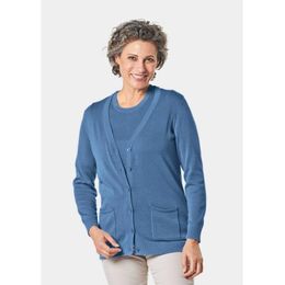 GOLDNER Strickset aus Jacke, Halbarmpullover in jeansblau | Gr.: 42