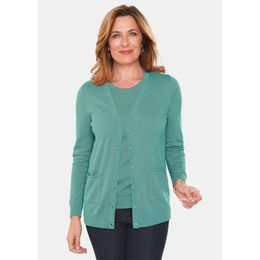 GOLDNER Strickset aus Jacke, Halbarmpullover in eukalyptus | Gr.: 42