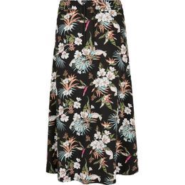 Urban Classics Damen Ladies Viscose Midi Skirt in black tropical | Gr.: 3XL