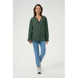 Kaffe Langarm-Bluse KAsary Regular fit in Black Deep/Green Geometric | Gr.: 44