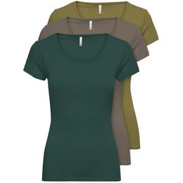 Only 3er-Set T-Shirt in Tgreen/Moos/Wall | Gr.: S