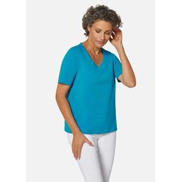 GOLDNER Kurzgr&ouml;&szlig;e: Halbarm Basic-Shirt aus Baumwolle in petrol | Gr.: 24