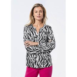 GOLDNER Kurzgr&ouml;&szlig;e: Viskose-Bluse mit Tunika-Ausschnitt in schwarz / wei&szlig; / gemustert | Gr.: 24
