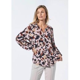 GOLDNER Viskose-Bluse mit Tunika-Ausschnitt in sand / stein / schwarz / gemustert | Gr.: 46