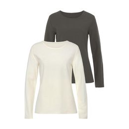 Lascana Langarmshirt in khaki, creme | Gr.: 36-38