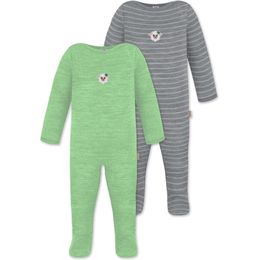 Normani Outdoor Sports 2er Pack MERINO Baby Merino Strampler &bdquo;Levin" in Gr&uuml;n/Grau | Gr.: 68