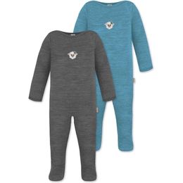 Normani Outdoor Sports 2x MERINO Babystrampler Levin in Blau/Anthrazit | Gr.: 56