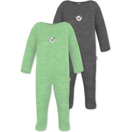 Normani Outdoor Sports 2x MERINO Babystrampler Levin in Gr&uuml;n/Anthrazit | Gr.: 62