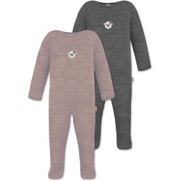 Normani Outdoor Sports 2x MERINO Babystrampler Levin in Rosa/Anthrazit | Gr.: 80