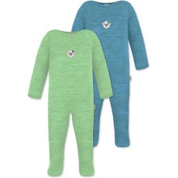 Normani Outdoor Sports 2x MERINO Babystrampler Levin in Gr&uuml;n/Blau | Gr.: 80